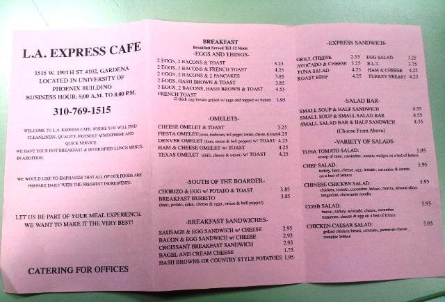 Menu at L A Express Cafe, Gardena, W 190th St UNIT 102