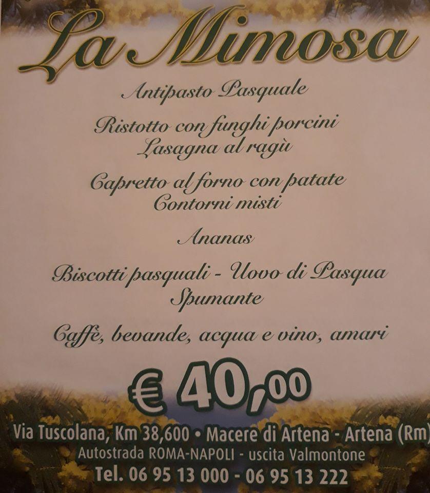 Menu da La Mimosa ristorante, Artena