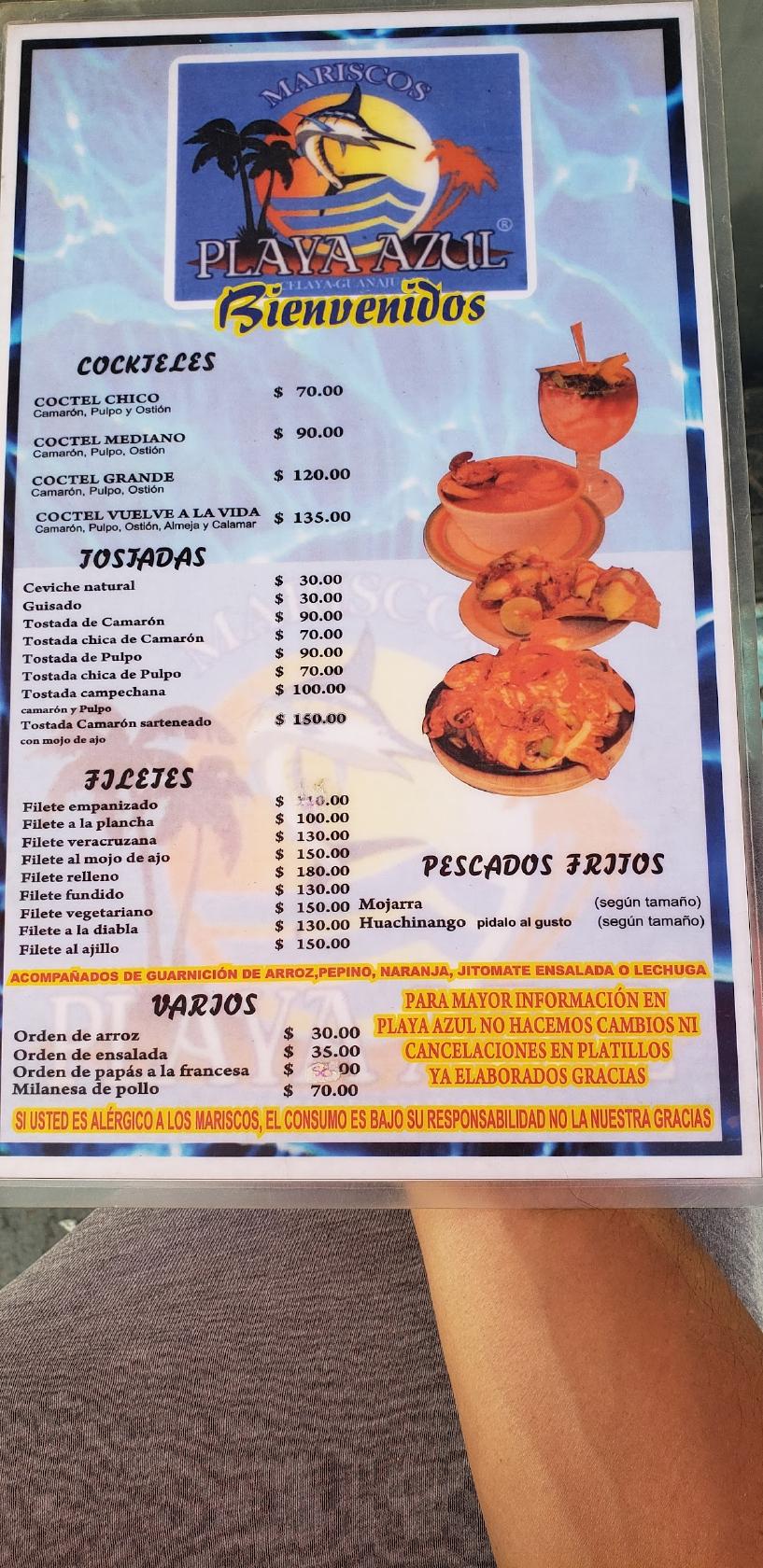 Carta del restaurante Mariscos Playa Azul, Celaya