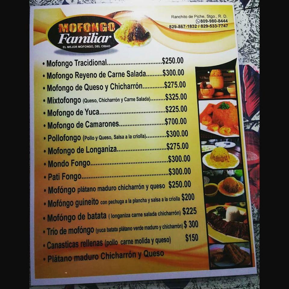 Menu at Mofongo Familiar restaurant, Santiago De Los Caballeros, Carr ...