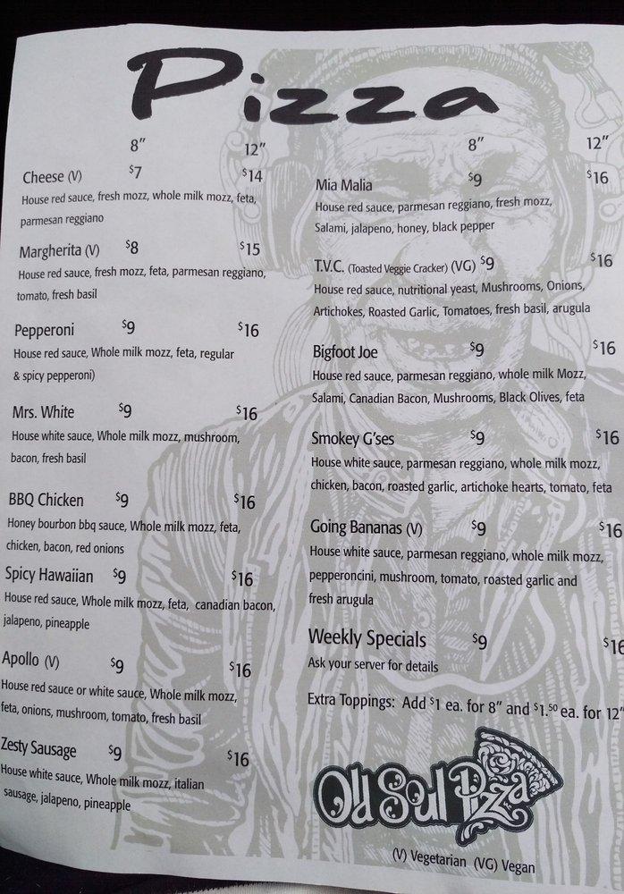 Menu at Old Soul Pizza pizzeria, Roseburg, 525 SE Main St