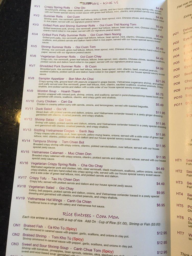 Menu at Pho Street restaurant, Bryn Mawr