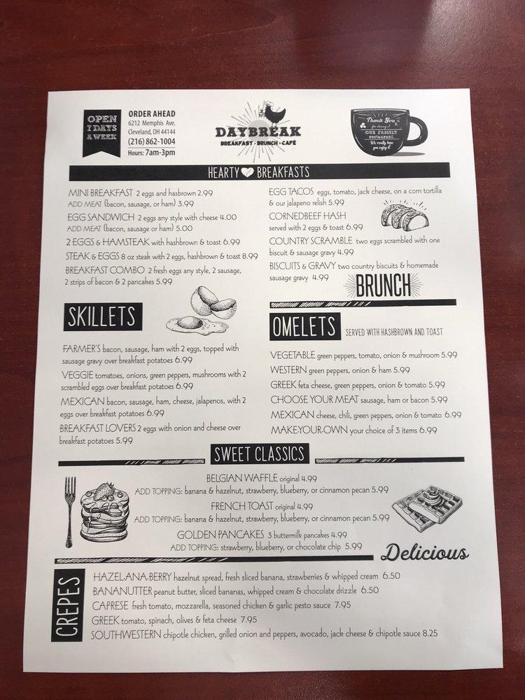 Menu at Daybreak Restaurant, Cleveland