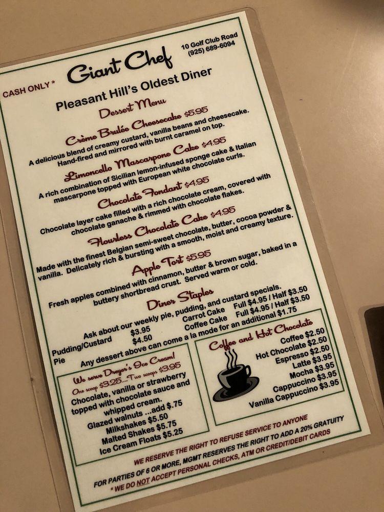 Menu at Giant Chef restaurant, Pleasant Hill