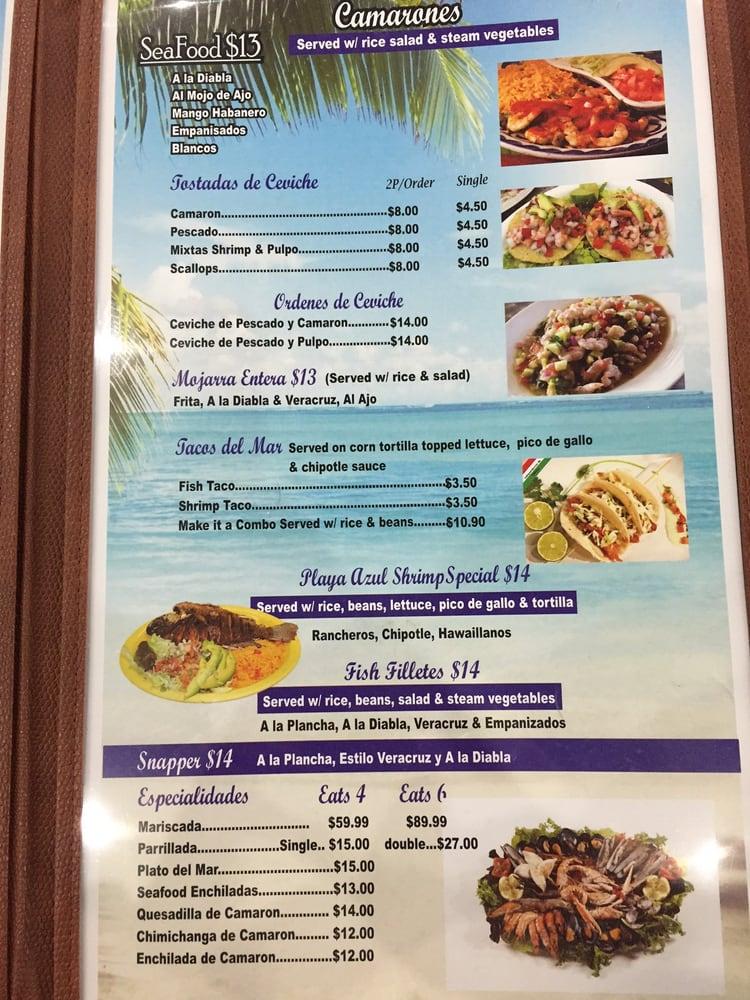 Menu at Mariscos Playa Azul restaurant, Springdale