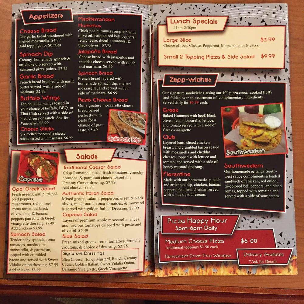 Menu at Red Zeppelin Pizza pizzeria, Baton Rouge