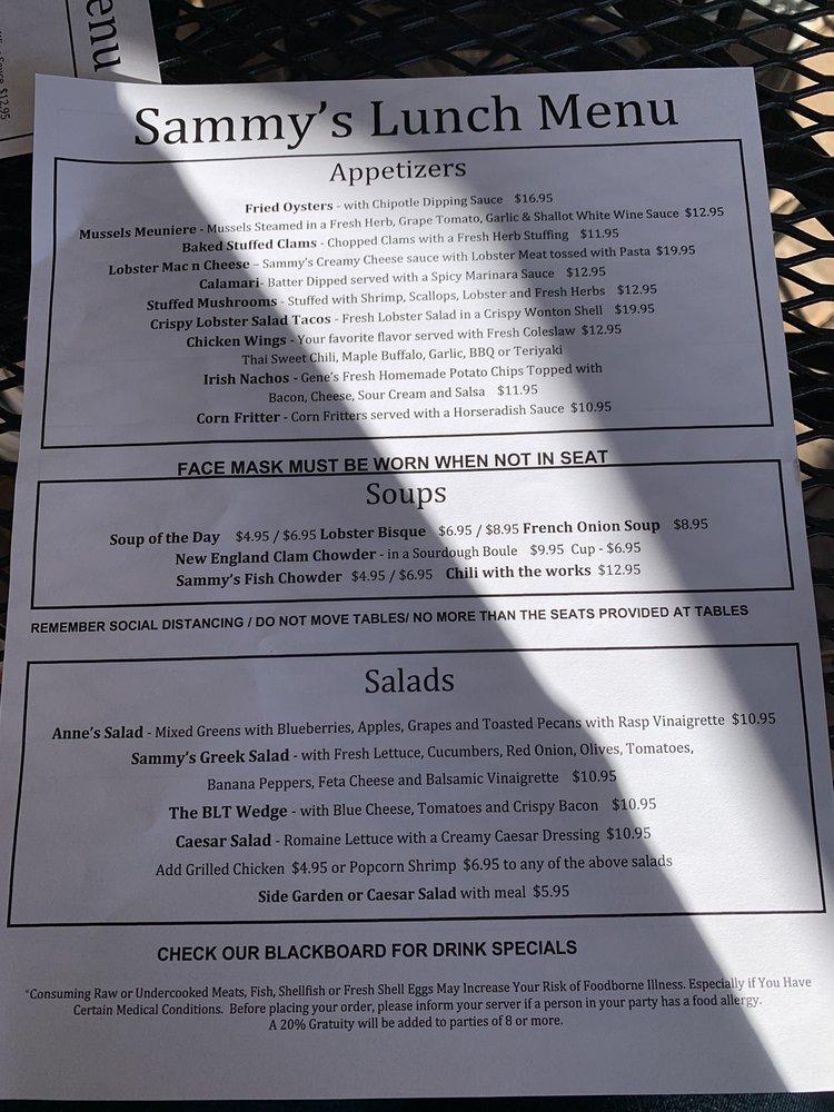 Menu at Sammys restaurant, Montauk