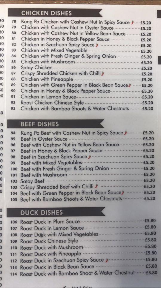 Menu at THE HOME CHINESE TAKEAWAY restaurant, Poole