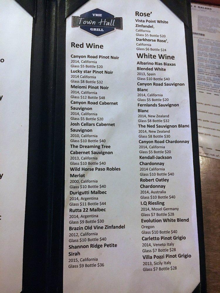 Menu at The Town Hall Grill pub & bar, Chapel Hill