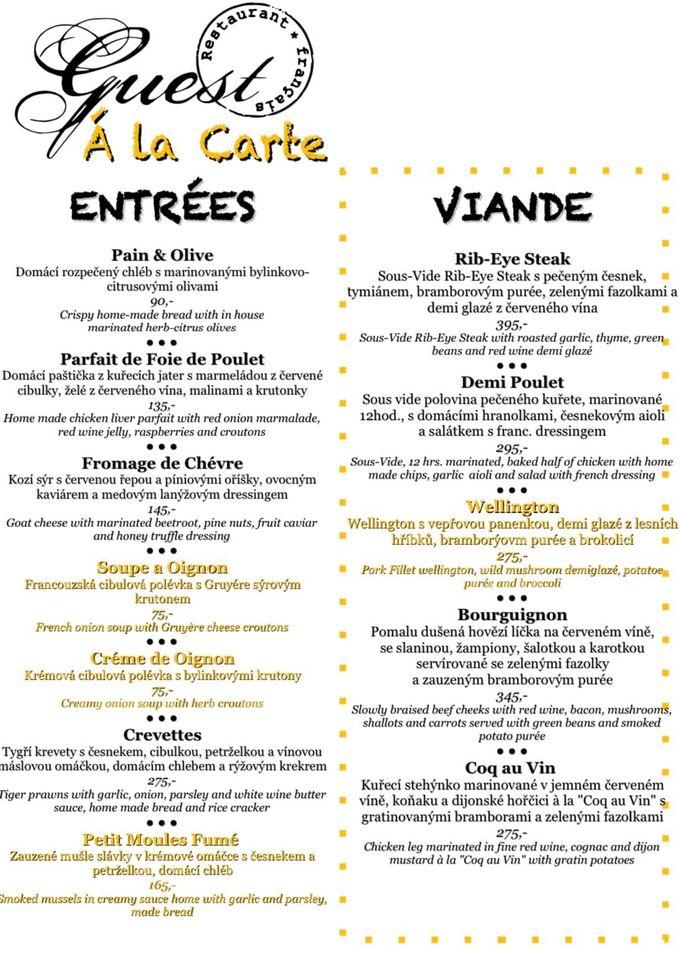 Menu at Guest Restaurant, Ostrava, Smetanovo nám. 10