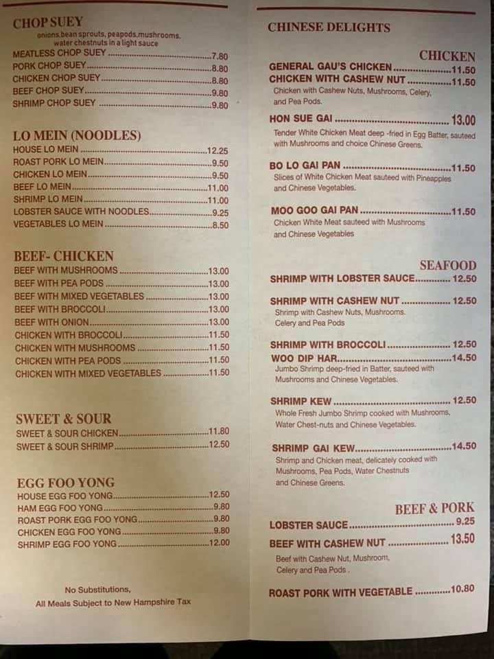 Menu at May Garden restaurant, Franklin