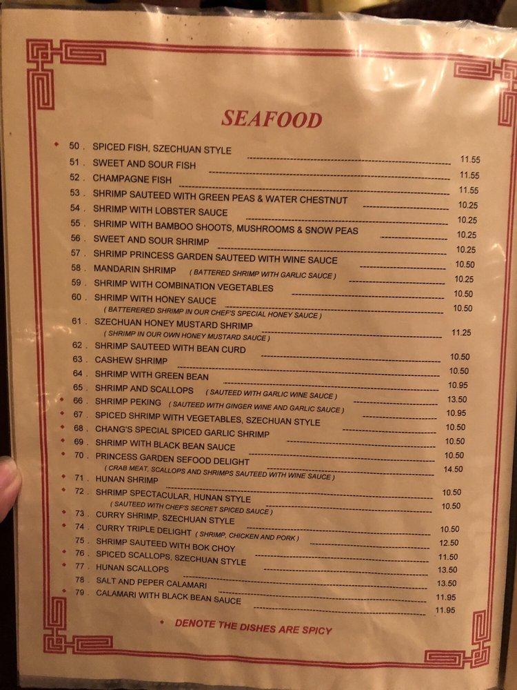 Menu at Princess Garden restaurant, Kansas City