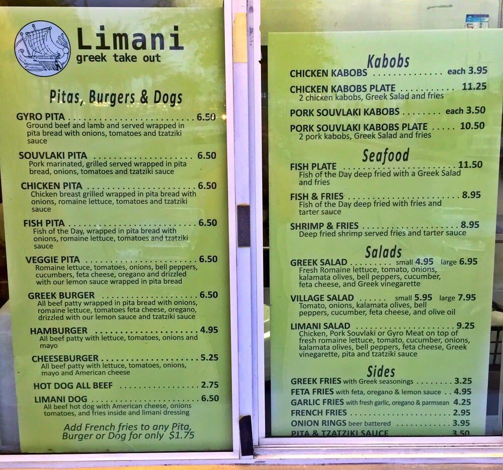 Menu at The Limani fast food, Tarpon Springs