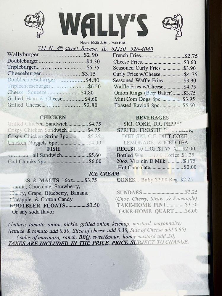 Menu at Wally's Drive-In fast food, Breese