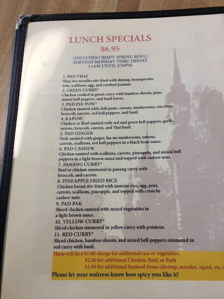 Menu at Bangkok Cafe Restaurant, Greensboro