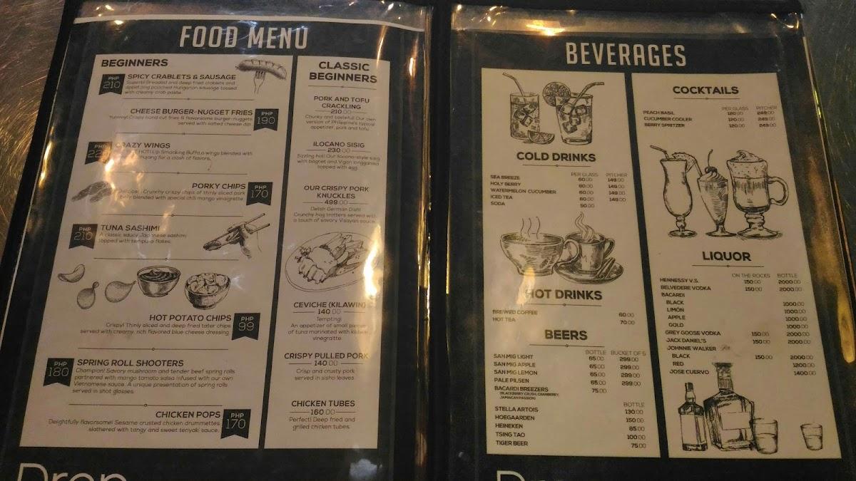 Menu at Drop Out restaurant, Baguio
