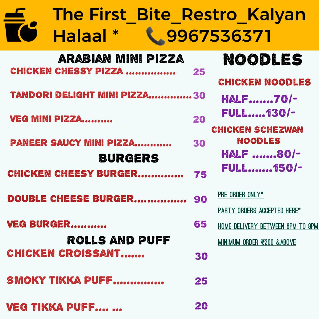 Menu at First bite restro, Kalyan