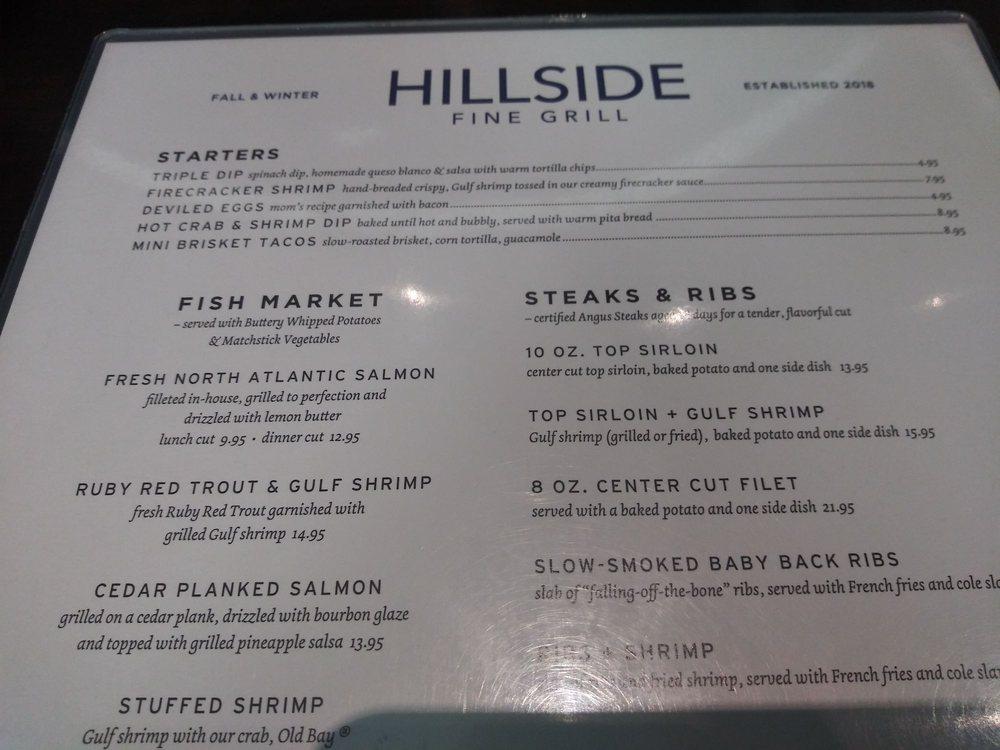 Menu at Hillside Fine Grill steakhouse, Highland Village