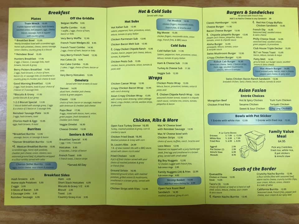 Menu at Little Louie's pizzeria, Kotzebue