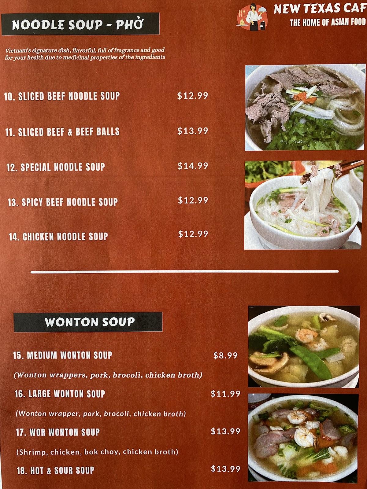 Menu at New Texas Cafe, Assiniboia