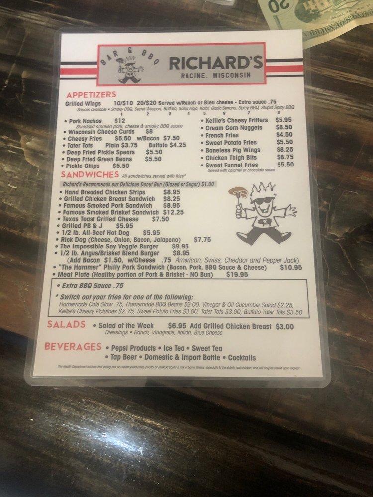 Menu at Richard’s Bar & BBQ, Racine