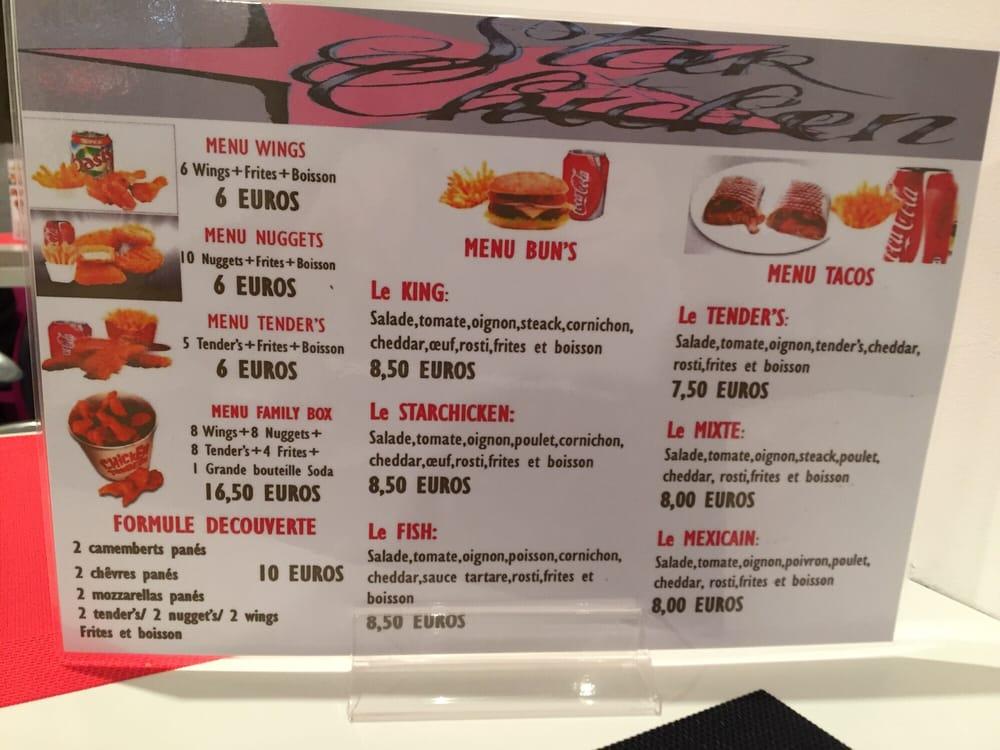 Menu at Star Chicken fast food, Port-Sainte-Foy-et-Ponchapt