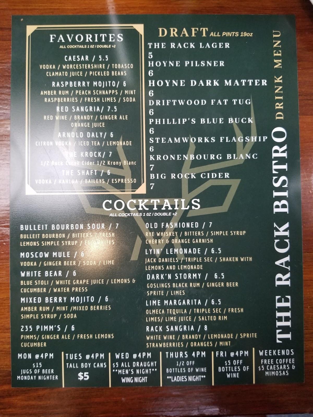 Menu at The Rack Bistro pub & bar, Langford