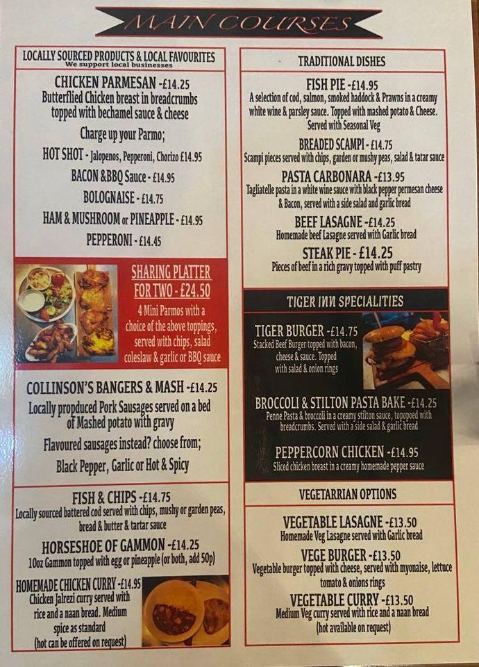 Menu at The Tiger Inn pub & bar, Loftus, Whitby Rd