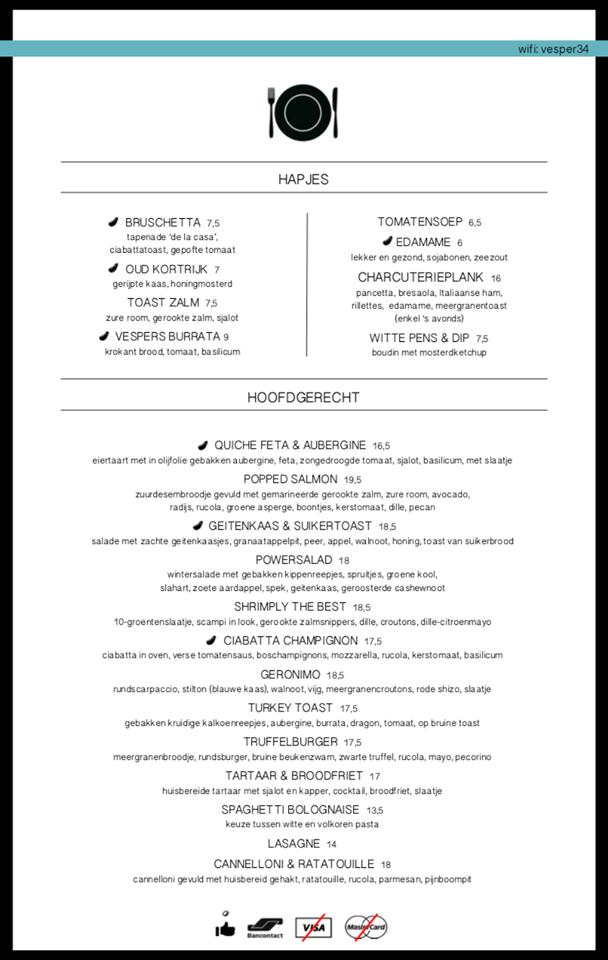 Menu at Vesper, Kortrijk
