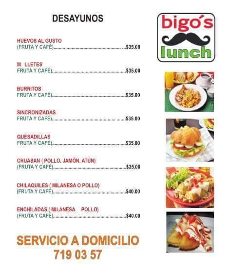 Menu at Bigo's Lunch restaurant, Metepec