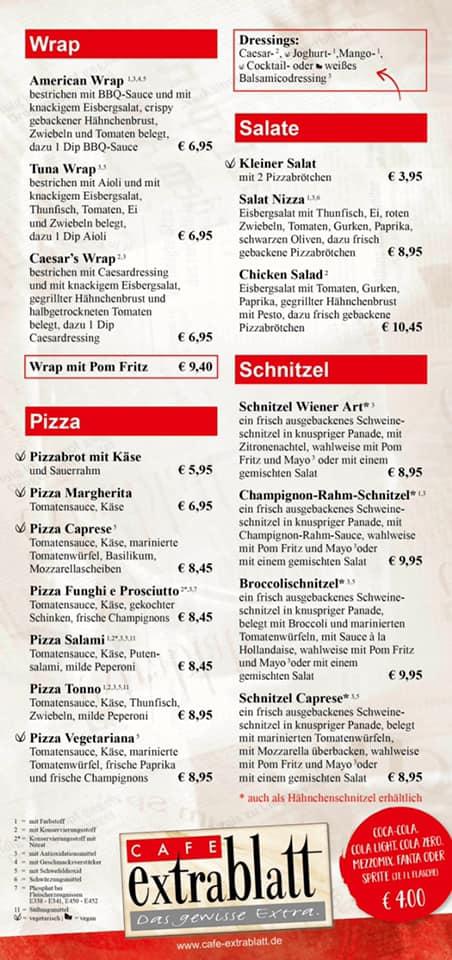 Speisekarte von Cafe Extrablatt, Bergisch Gladbach, Hauptstraße 164-166