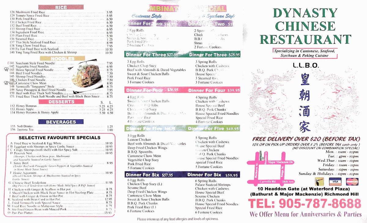 Menu at Dynasty Restaurant, Richmond Hill, 10 Headdon Gate #9