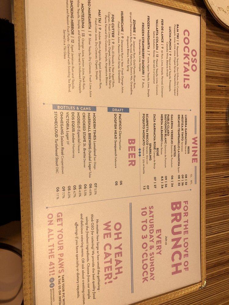 Menu at OSO Paseo pub & bar, Oklahoma City