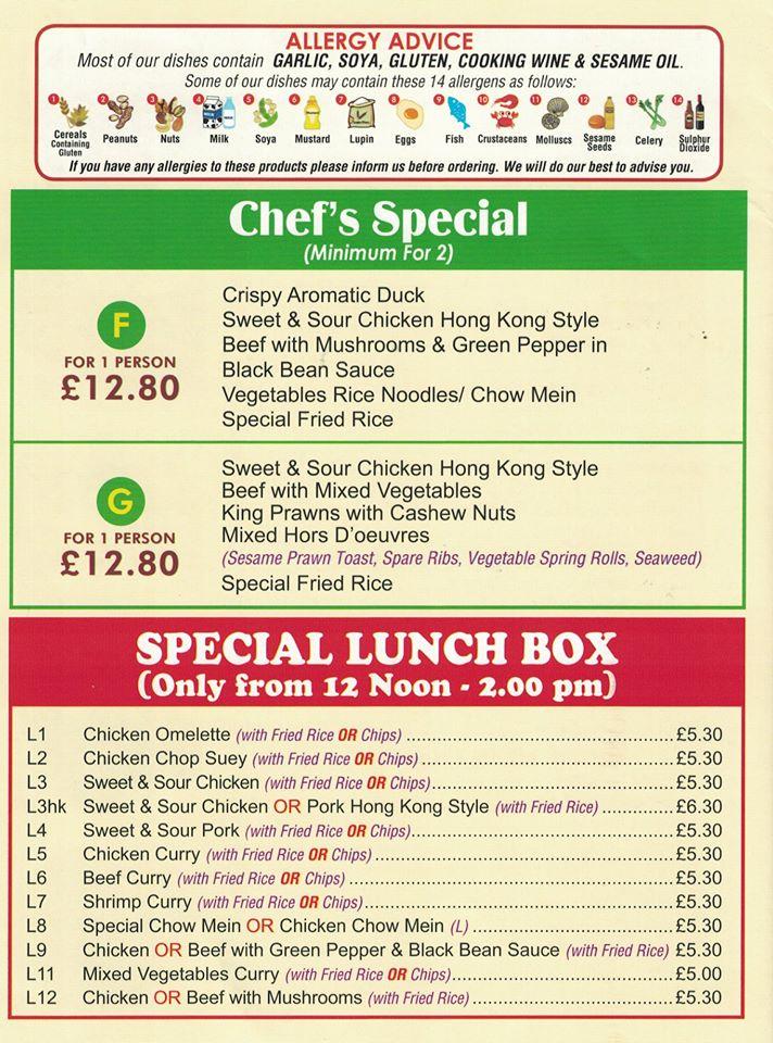 Menu at The Oriental fast food, Redhill