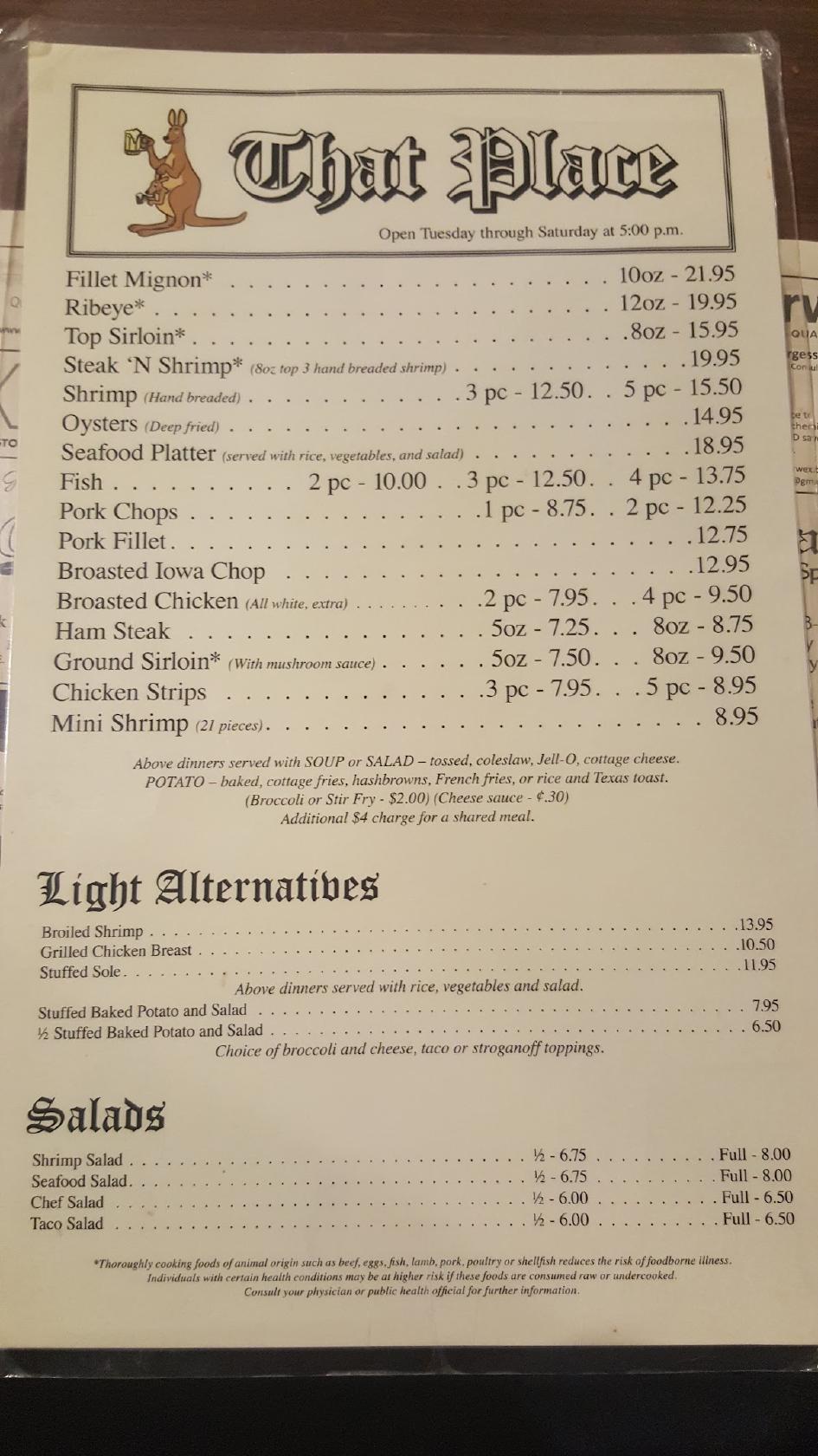 Menu at That Place Restaurant, Conrad
