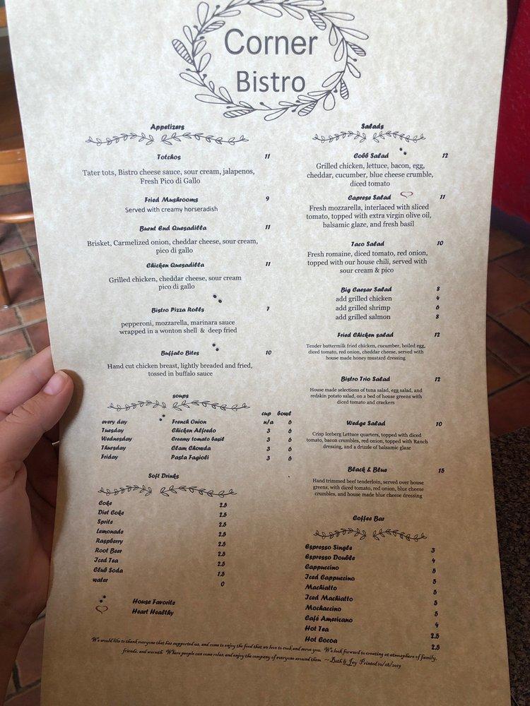 Menu at Corner Bistro pub & bar, Merritt Island