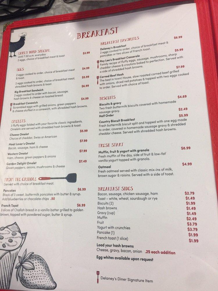 Menu at Delaney's Diner restaurant, Westerville