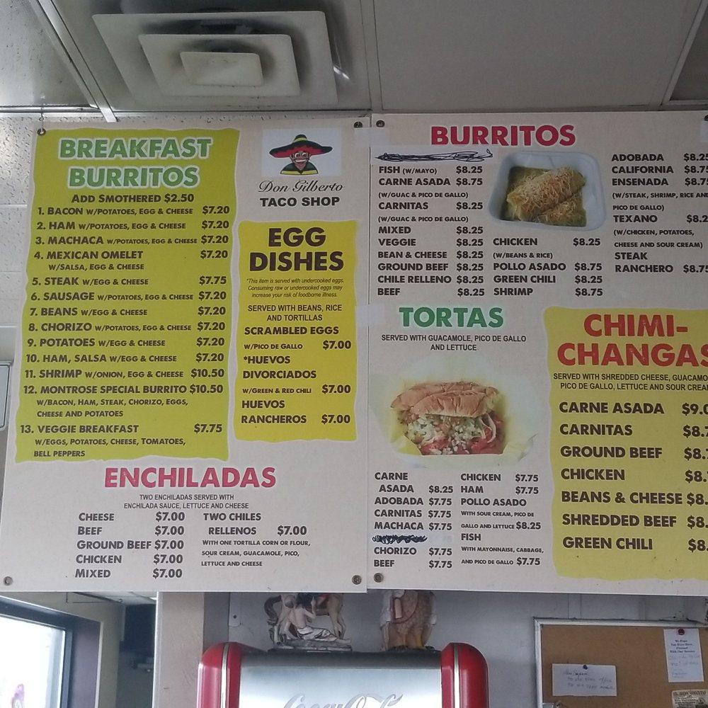 Menu at Don Gilberto Mexican Food restaurant, Montrose, S Townsend Ave ...