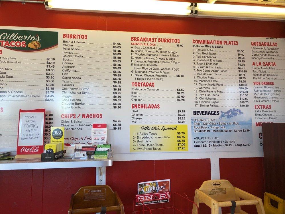 Menu at Gilberto's Tacos Mexican Restaurant, Citrus Heights