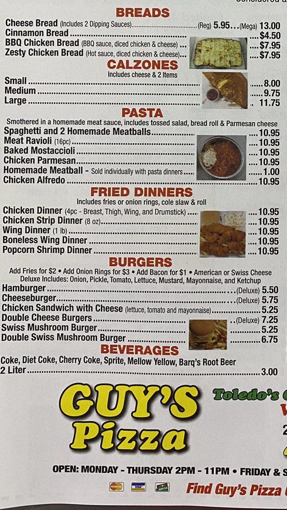 Menu at Guy's Pizza pizzeria, Toledo, Starr Ave