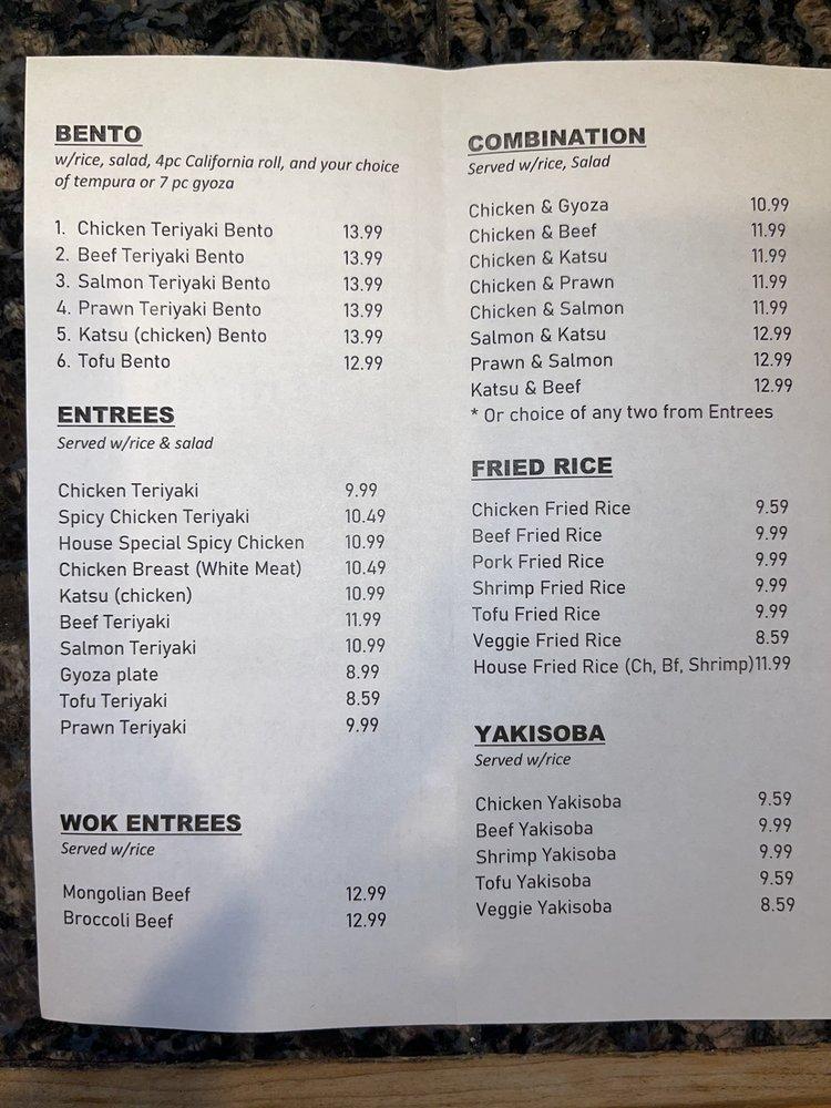 Menu at Ichi Bento restaurant, Shoreline