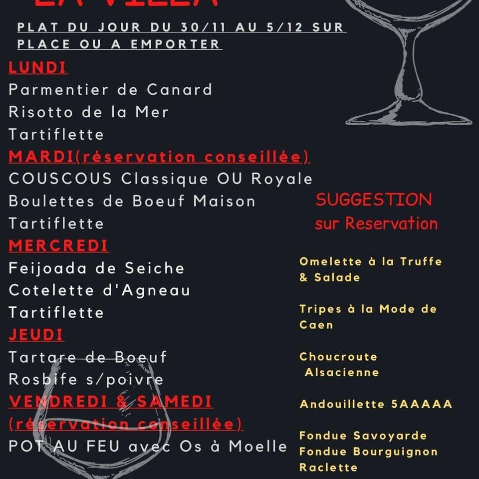 Menu at LA Villa restaurant, Quarteira