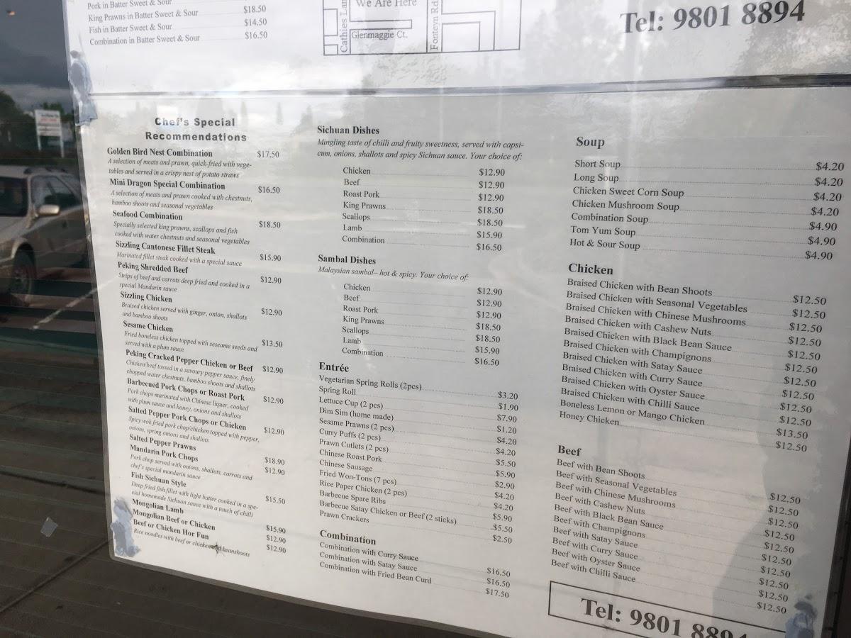 Menu at Mini Dragon Chinese Restaurant, Wantirna South