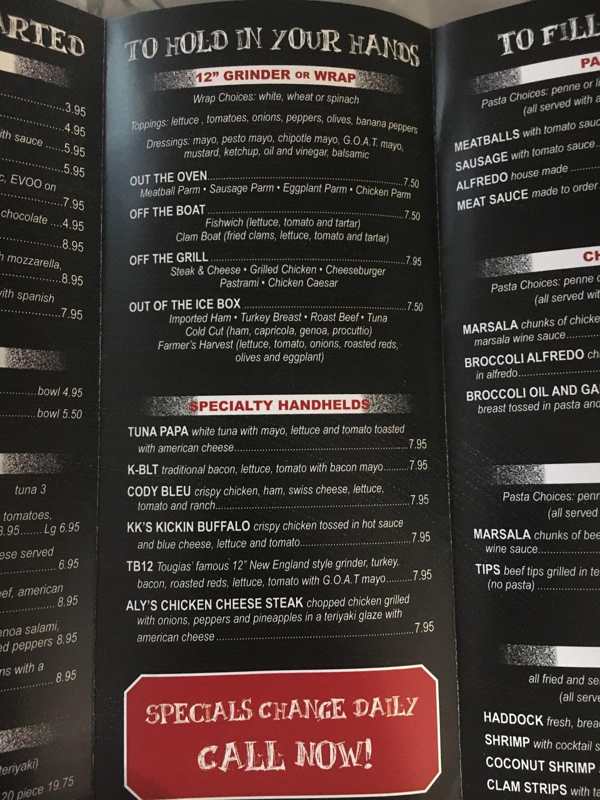 Menu at Pafumi's on main pizzeria, Wilbraham