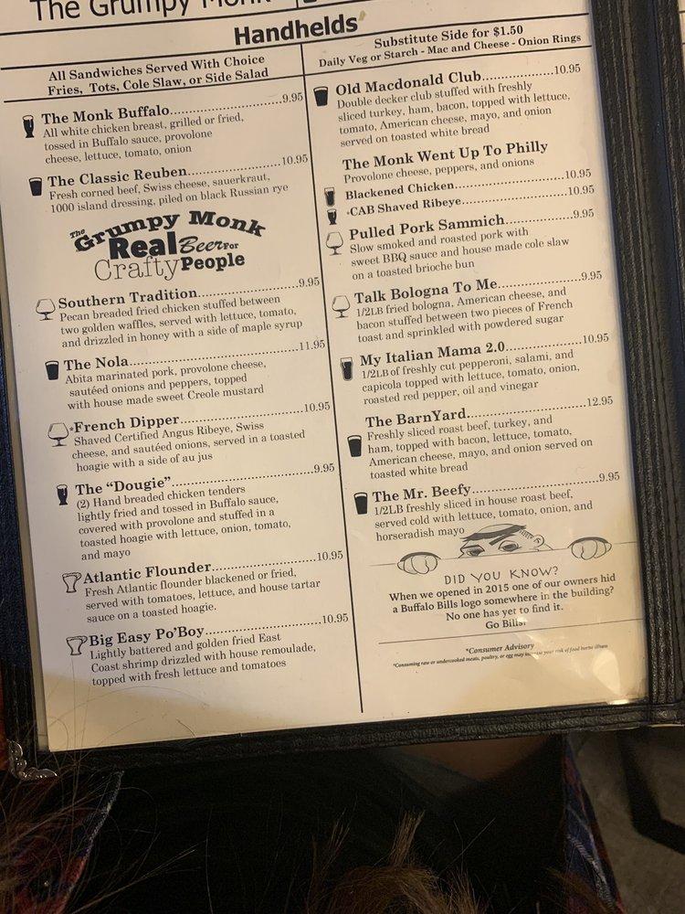 Menu at The Grumpy Monk Carolina Forest restaurant, Myrtle Beach