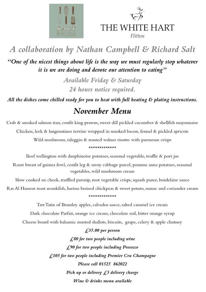 Menu at The White Hart Flitton pub & bar, Westoning