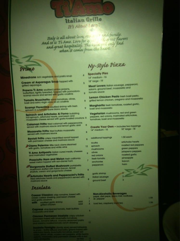 Menu at Ti Amo Italian Grille restaurant, Carson City