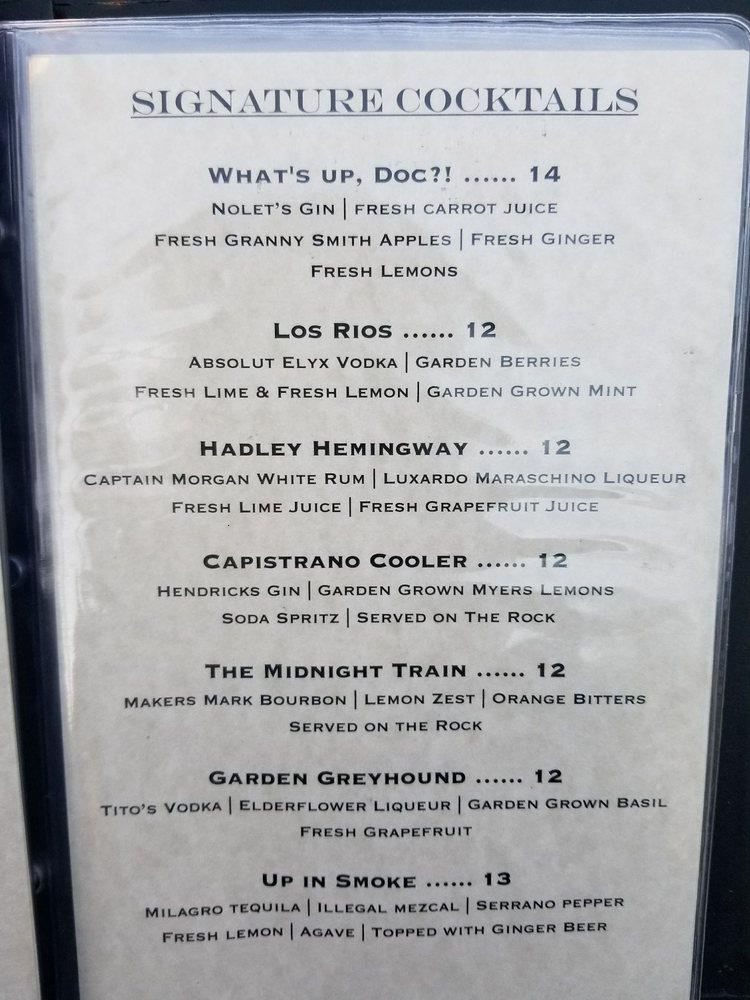 Menu at Trevor's at the Tracks pub & bar, San Juan Capistrano