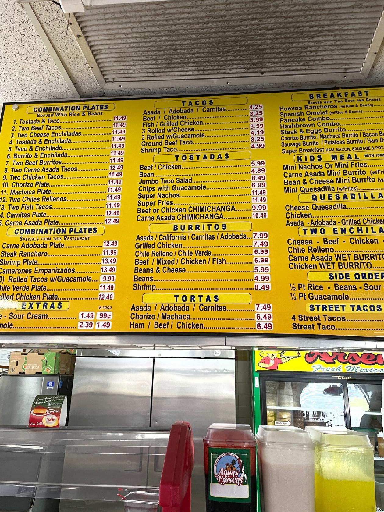 Menu at Arsenio's Mexican Food restaurant, Huntington Beach