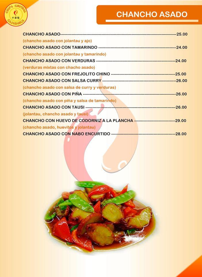 Menu at Chifa Central Cajamaca restaurant, Cajamarca